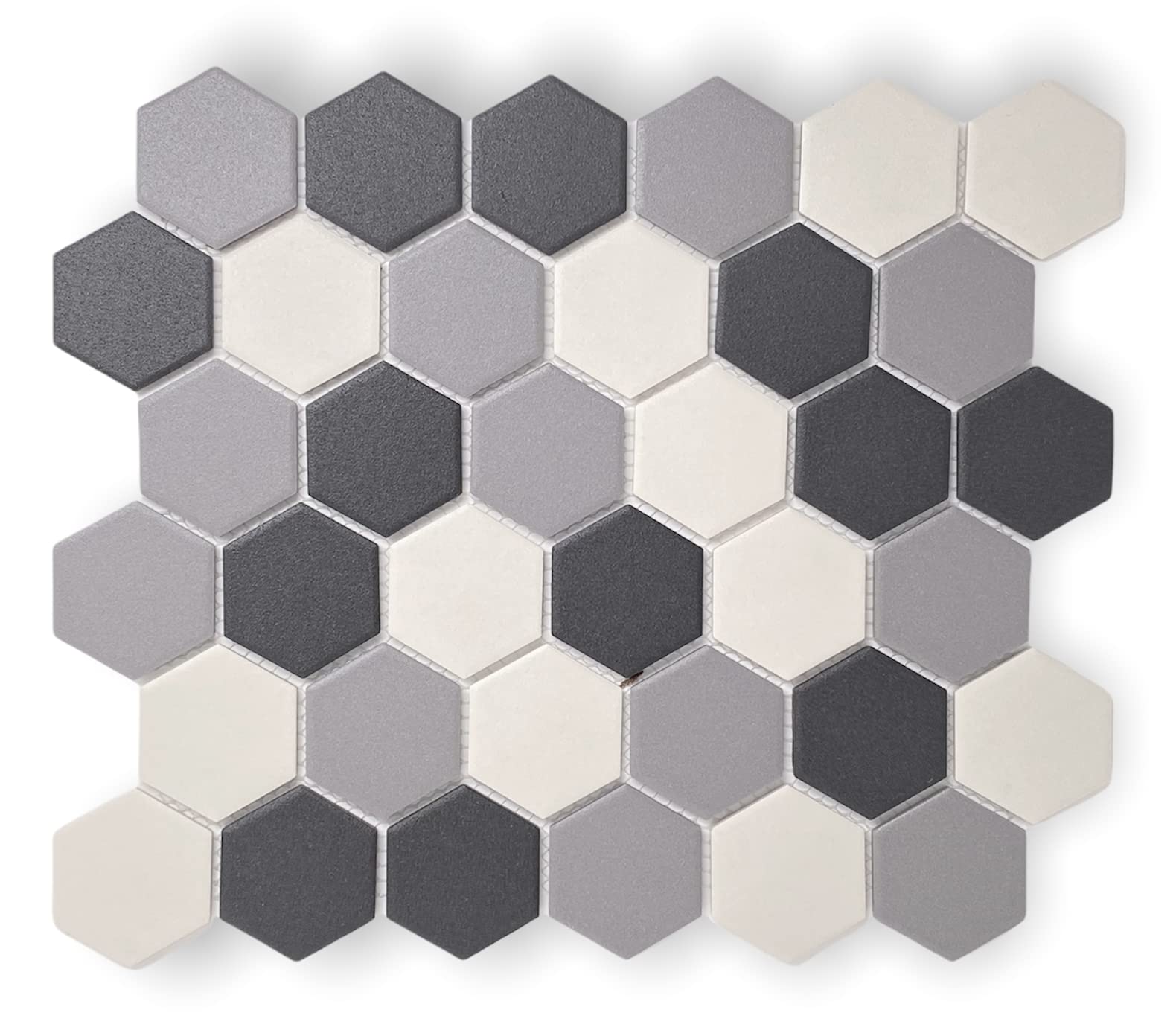 Matte Unglazed 2 Inch Mix Grey Blend Honeycomb Hex 2x2 Gray Porcelain Mosaic Floor Wall Tile Backsplash for Kitchen Bathroom Shower, Accnt Decor, Fireplace, Flooring (Box of 10 Sheets) (Mid Grey)