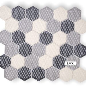 Matte Unglazed 2 Inch Mix Grey Blend Honeycomb Hex 2x2 Gray Porcelain Mosaic Floor Wall Tile Backsplash for Kitchen Bathroom Shower, Accnt Decor, Fireplace, Flooring (Box of 10 Sheets) (Mid Grey)