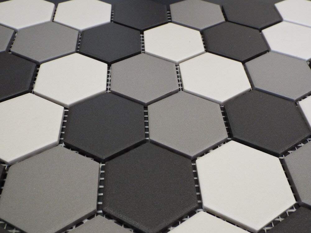 Matte Unglazed 2 Inch Mix Grey Blend Honeycomb Hex 2x2 Gray Porcelain Mosaic Floor Wall Tile Backsplash for Kitchen Bathroom Shower, Accnt Decor, Fireplace, Flooring (Box of 10 Sheets) (Mid Grey)