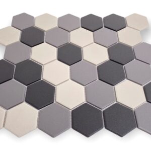 Matte Unglazed 2 Inch Mix Grey Blend Honeycomb Hex 2x2 Gray Porcelain Mosaic Floor Wall Tile Backsplash for Kitchen Bathroom Shower, Accnt Decor, Fireplace, Flooring (Box of 10 Sheets) (Mid Grey)