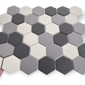 Matte Unglazed 2 Inch Mix Grey Blend Honeycomb Hex 2x2 Gray Porcelain Mosaic Floor Wall Tile Backsplash for Kitchen Bathroom Shower, Accnt Decor, Fireplace, Flooring (Box of 10 Sheets) (Mid Grey)