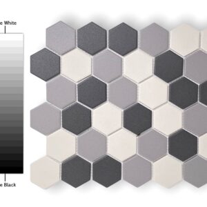 Matte Unglazed 2 Inch Mix Grey Blend Honeycomb Hex 2x2 Gray Porcelain Mosaic Floor Wall Tile Backsplash for Kitchen Bathroom Shower, Accnt Decor, Fireplace, Flooring (Box of 10 Sheets) (Mid Grey)