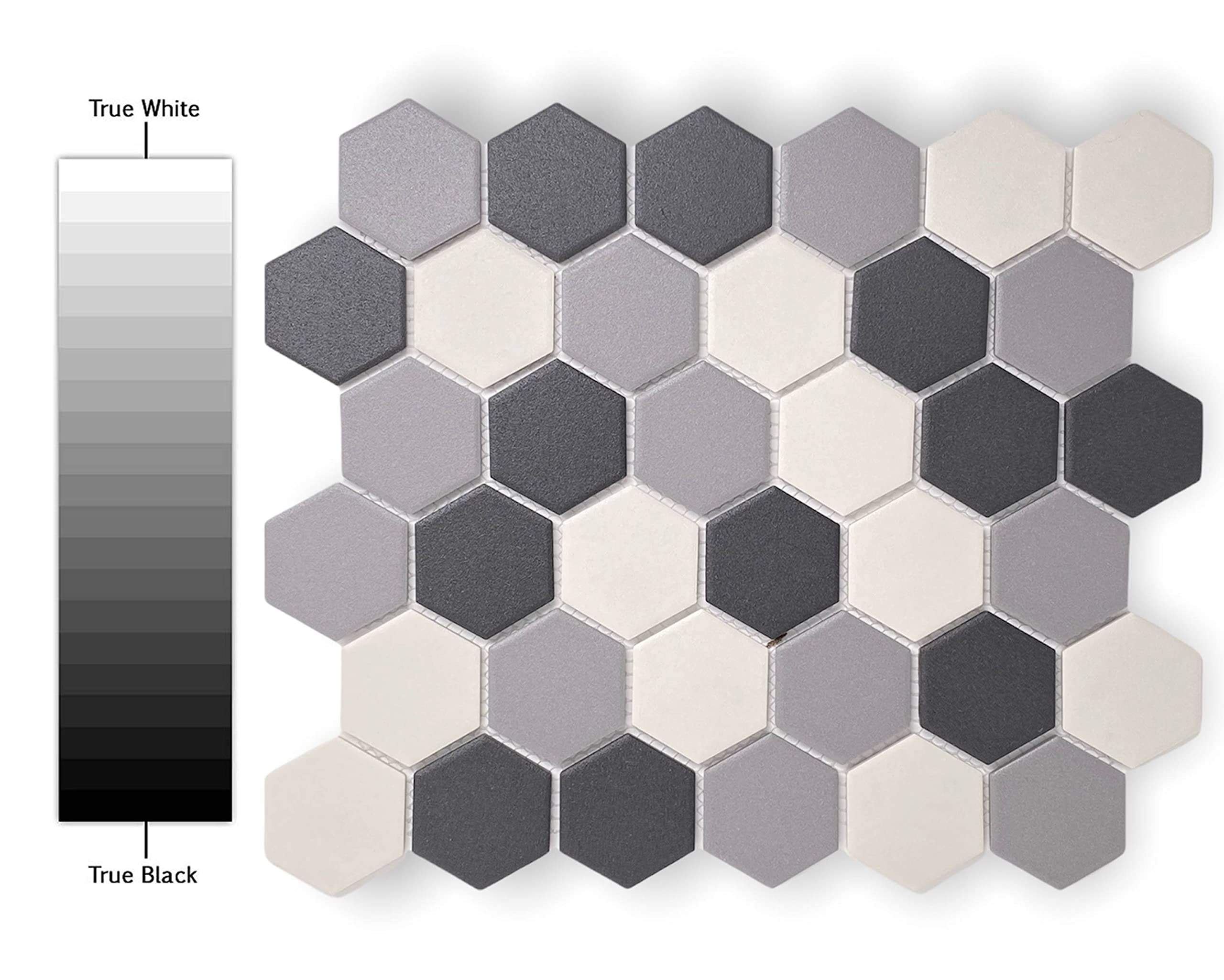 Matte Unglazed 2 Inch Mix Grey Blend Honeycomb Hex 2x2 Gray Porcelain Mosaic Floor Wall Tile Backsplash for Kitchen Bathroom Shower, Accnt Decor, Fireplace, Flooring (Box of 10 Sheets) (Mid Grey)