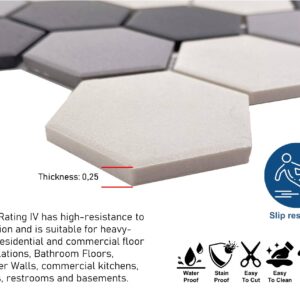 Matte Unglazed 2 Inch Mix Grey Blend Honeycomb Hex 2x2 Gray Porcelain Mosaic Floor Wall Tile Backsplash for Kitchen Bathroom Shower, Accnt Decor, Fireplace, Flooring (Box of 10 Sheets) (Mid Grey)