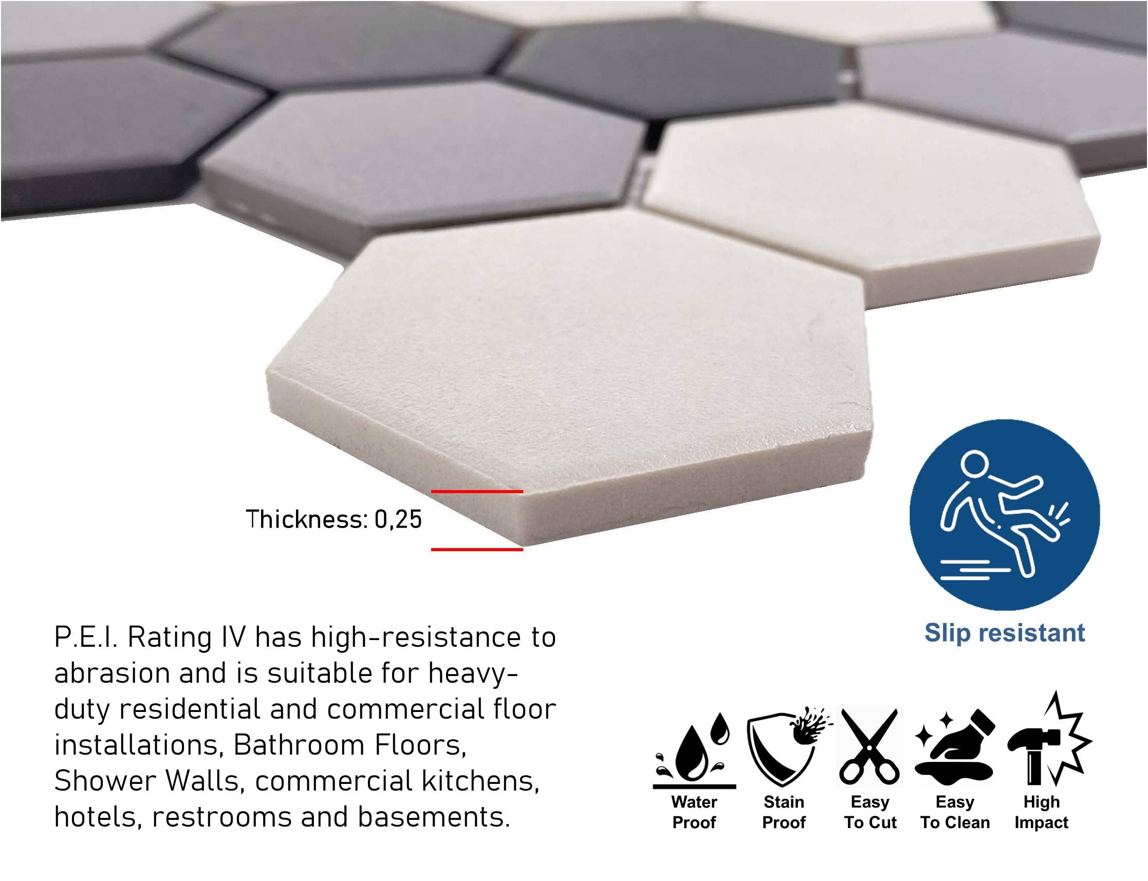 Matte Unglazed 2 Inch Mix Grey Blend Honeycomb Hex 2x2 Gray Porcelain Mosaic Floor Wall Tile Backsplash for Kitchen Bathroom Shower, Accnt Decor, Fireplace, Flooring (Box of 10 Sheets) (Mid Grey)