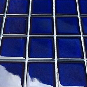 Tenedos Premium Quality 2" Cobalt Blue Square Pattern Porcelain Mosaic Tile (Not Peel and Stick Tile) for Kitchen Backsplash, Pool Tile, Bathroom Wall, Accent Wall((1 Sheet))