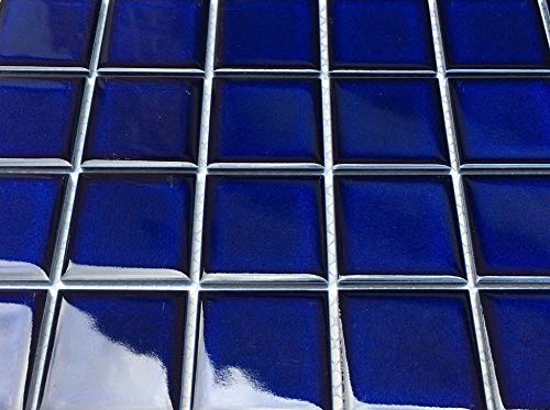 Tenedos Premium Quality 2" Cobalt Blue Square Pattern Porcelain Mosaic Tile (Not Peel and Stick Tile) for Kitchen Backsplash, Pool Tile, Bathroom Wall, Accent Wall((1 Sheet))