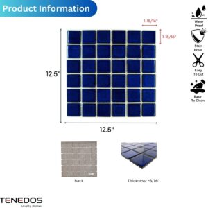 Tenedos Premium Quality 2" Cobalt Blue Square Pattern Porcelain Mosaic Tile (Not Peel and Stick Tile) for Kitchen Backsplash, Pool Tile, Bathroom Wall, Accent Wall((1 Sheet))