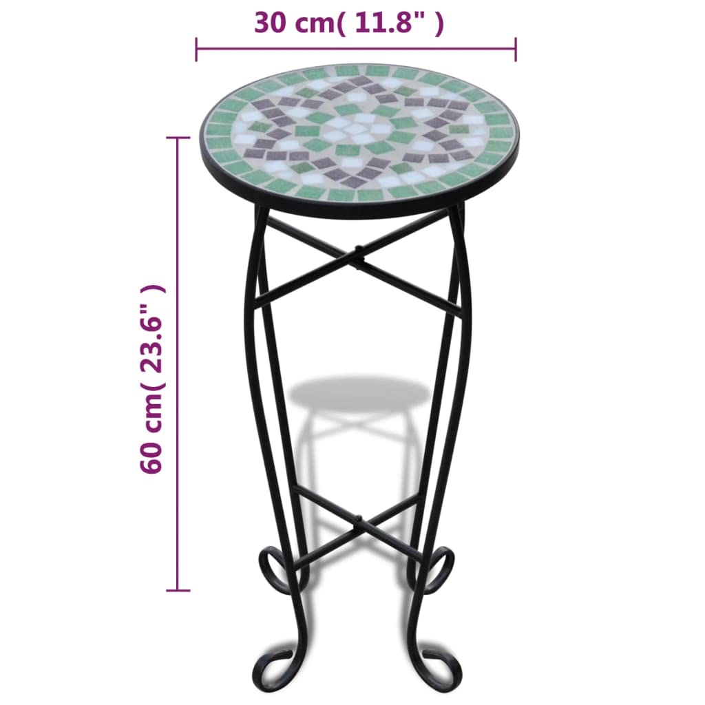 YAFF Mosaic Side Table Plant Table, Round End Table for Patio Porch Indoor Outdoor Accent Table, Small Coffee Table for Garden Porch Living Room Balcony Deck Porch Pool Green White (8.8lbs)