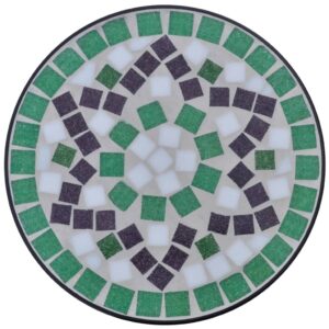 YAFF Mosaic Side Table Plant Table, Round End Table for Patio Porch Indoor Outdoor Accent Table, Small Coffee Table for Garden Porch Living Room Balcony Deck Porch Pool Green White (8.8lbs)