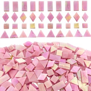 kalucion magic iridescent pink stained glass mosaic tiles for crafts, 280 pieces mixed 4 shapes stained glass sheets pieces for mosaics