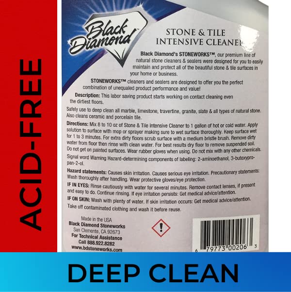 Black Diamond Stoneworks Stone & Tile Intensive Cleaner: Concentrated Deep Cleaner, Marble, Limestone, Travertine, Granite, Slate, Ceramic & Porcelain Tile. (1 Quart)