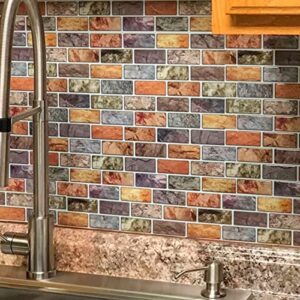 art3d 10-piece peel & stick kitchen/bathroom backsplash tiles, 12" x 12" colorful marble tile design