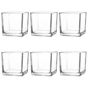 comrzor set of 6 square glass vases 4" x 4" x 4", clear flower vase, plant terrarium, candle holder for wedding centerpiece, office decorations, home décor, parties and events