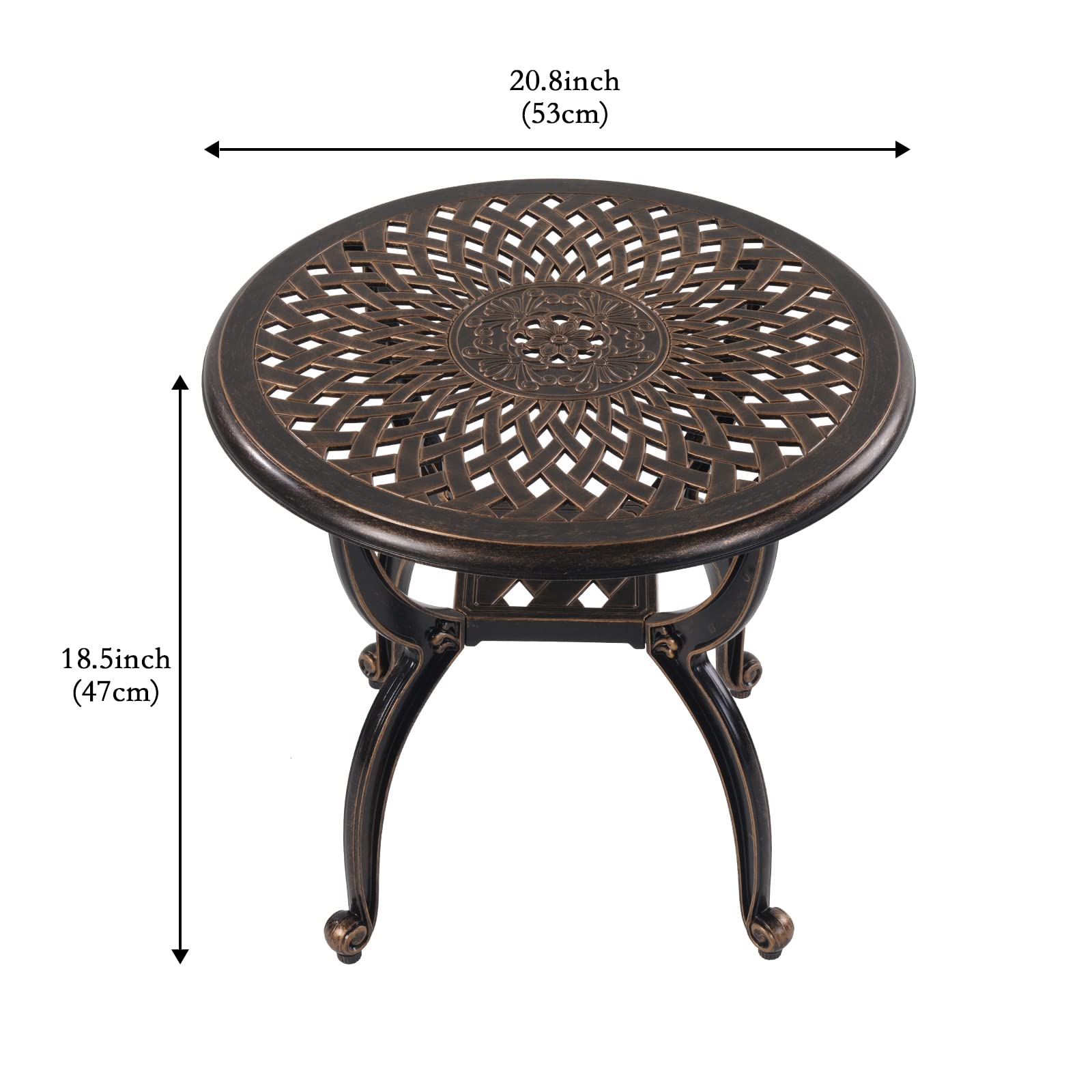 C/G Outdoor Side Tables,Cast Aluminum Patio End Tables,Anti-Rust Coffee Table for Garden Patio Lawn (Round-end Tables, Copper)