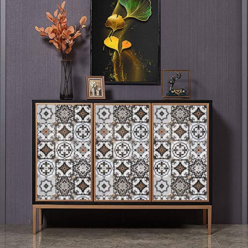 Orainege Bohemian Peel and Stick Wallpaper Backsplash 17.7inx78.7in Kitchen Wallpaper Peel and Stick Vinyl Self Adhesive Wallpaper Gray Boho Tile Pattern Contact Paper Decorative Removable Wall Paper