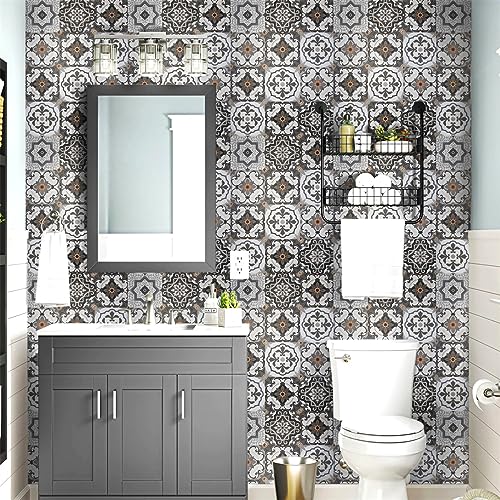 Orainege Bohemian Peel and Stick Wallpaper Backsplash 17.7inx78.7in Kitchen Wallpaper Peel and Stick Vinyl Self Adhesive Wallpaper Gray Boho Tile Pattern Contact Paper Decorative Removable Wall Paper