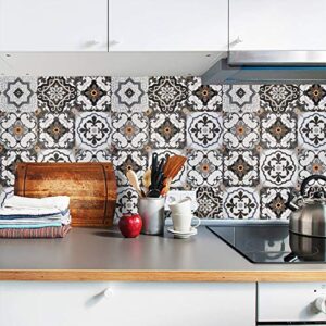 Orainege Bohemian Peel and Stick Wallpaper Backsplash 17.7inx78.7in Kitchen Wallpaper Peel and Stick Vinyl Self Adhesive Wallpaper Gray Boho Tile Pattern Contact Paper Decorative Removable Wall Paper