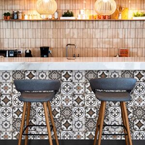 Orainege Bohemian Peel and Stick Wallpaper Backsplash 17.7inx78.7in Kitchen Wallpaper Peel and Stick Vinyl Self Adhesive Wallpaper Gray Boho Tile Pattern Contact Paper Decorative Removable Wall Paper