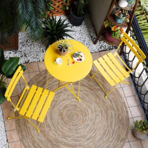 grand patio 3-piece folding bistro set, 2 chairs and 1 table, weather-resistant outdoor/indoor conversation set for patio, yard, garden-yellow