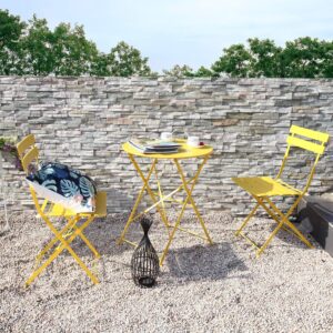 Grand patio 3-Piece Folding Bistro Set, 2 Chairs and 1 Table, Weather-Resistant Outdoor/Indoor Conversation Set for Patio, Yard, Garden-Yellow