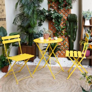 Grand patio 3-Piece Folding Bistro Set, 2 Chairs and 1 Table, Weather-Resistant Outdoor/Indoor Conversation Set for Patio, Yard, Garden-Yellow