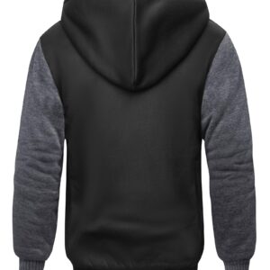 SCODI Hoodies for Men Heavyweight Fleece Sweatshirt - Full Zip Up Thick Sherpa Lined Black Grey XL