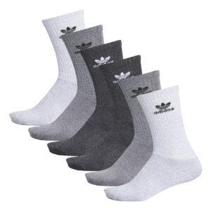 adidas Originals Trefoil Crew Socks (6-Pair), Grey/Onix Grey/Black, Large