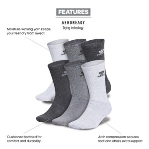 adidas Originals Trefoil Crew Socks (6-Pair), Grey/Onix Grey/Black, Large