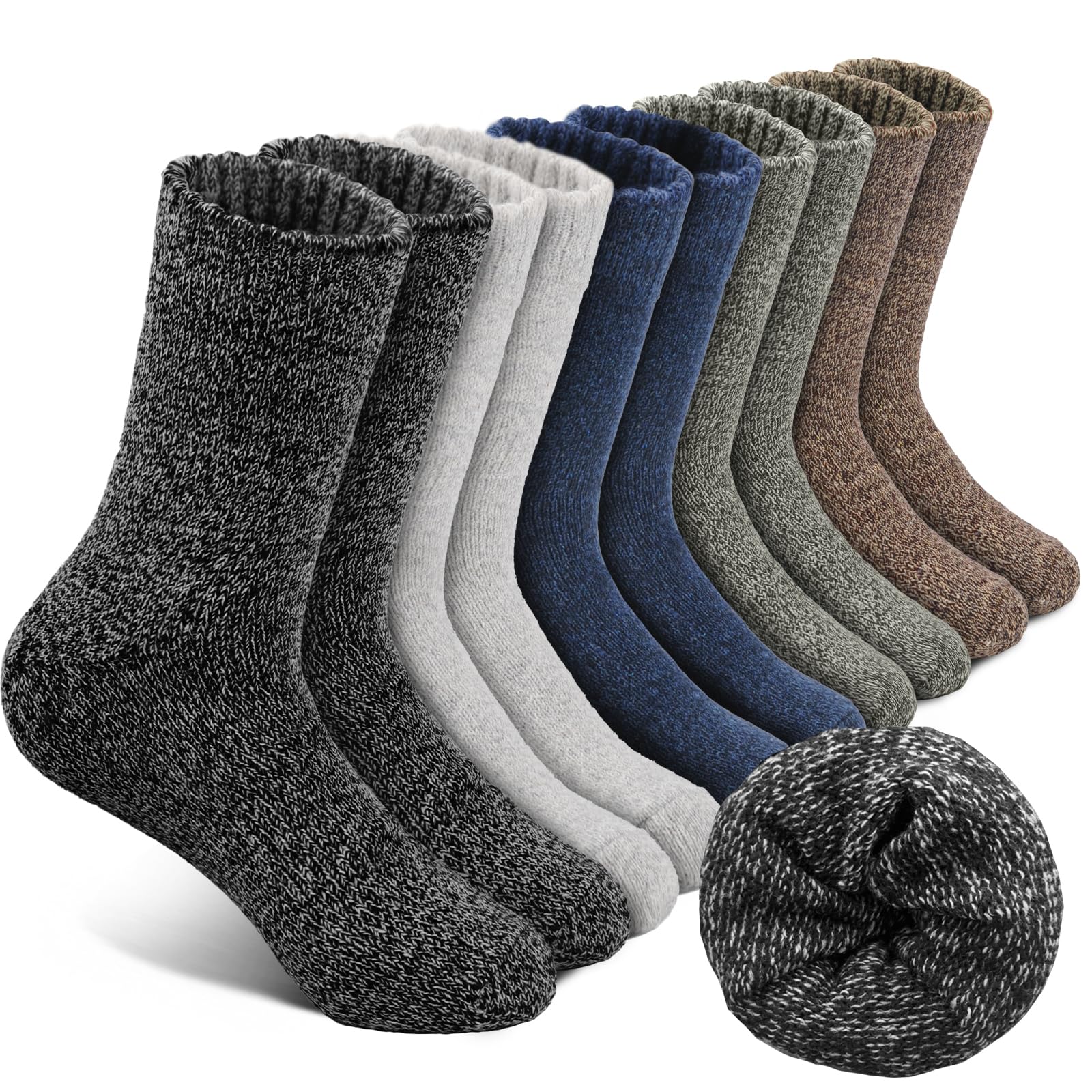 EXCELLENT THERMAL Wool Socks Mens, Winter Thermal Socks for Men, Soft Crew Hiking Socks Warm Mens Socks fit US 7-13(5 Pairs)