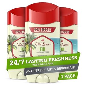 old spice men's antiperspirant & deodorant, 24/7 lasting freshness, advanced sweat & odor protection, invisible solid, fiji with palm tree scent, 3.4 oz (pack of 3)