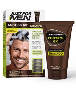 just for men control gx grey reducing shampoo, gradual hair color for stronger and healthier hair, 4 fl oz - pack of 1 (packaging may vary)