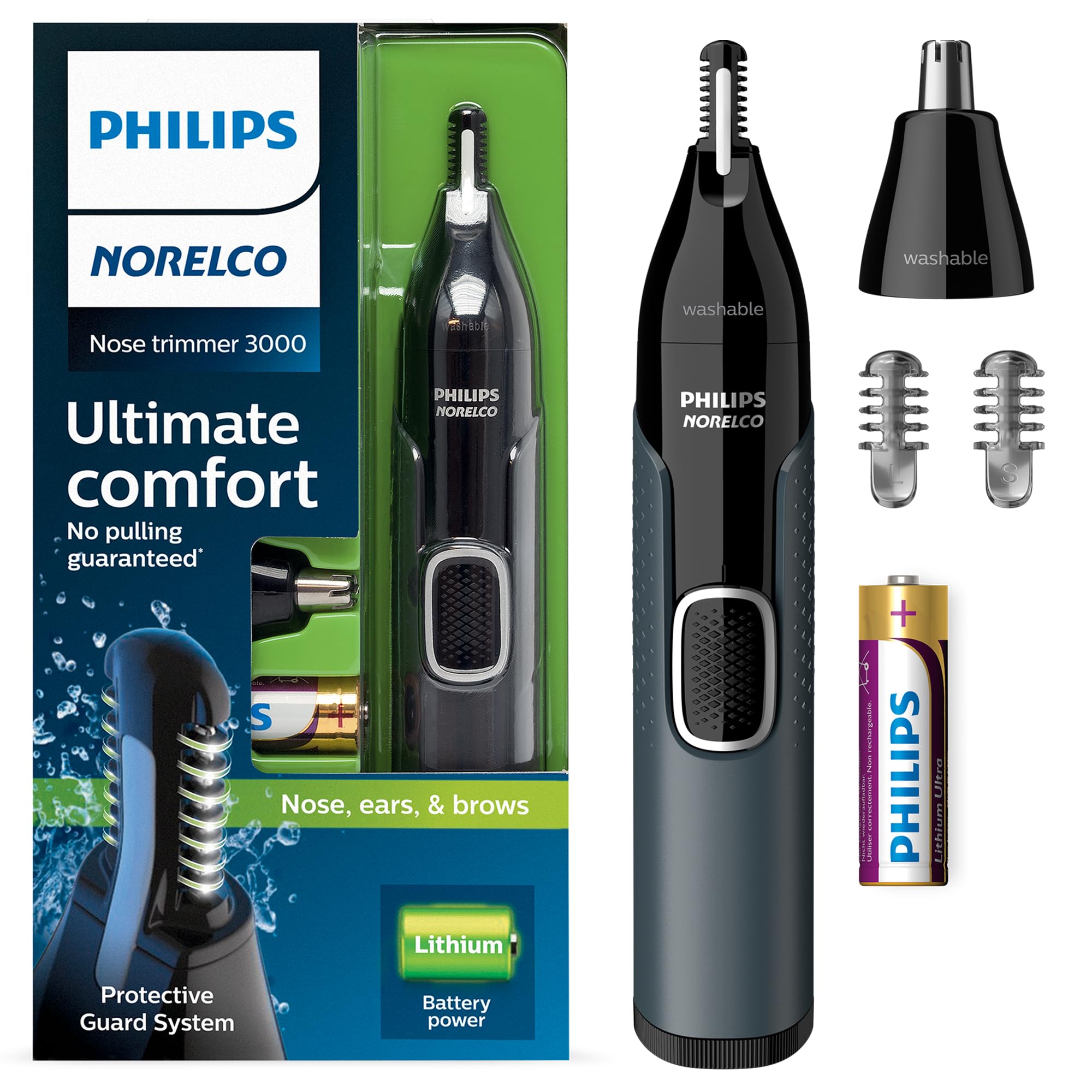 Philips Norelco Nose Trimmer 3000, for Nose, Ears and Eyebrows, Black, NT3600/42