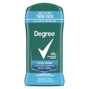 degree men original antiperspirant deodorant cool rush twin pack 48-hour sweat & odor protection antiperspirant for men 2.7 oz