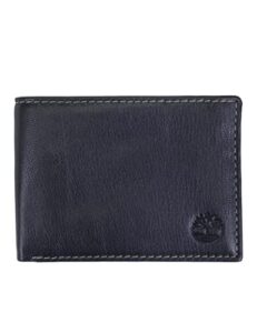 timberland men's leather passcase security rfid wallet, navy blue, one size