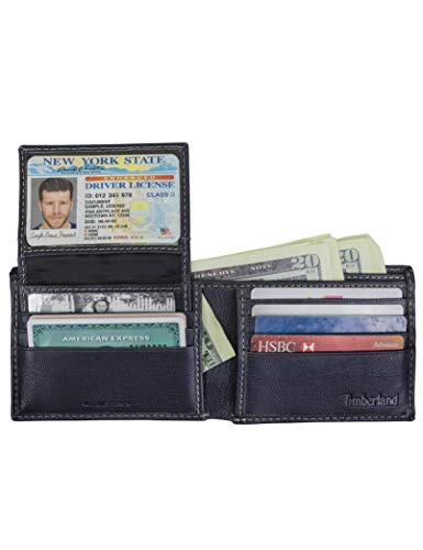 Timberland Men's Leather Passcase Security RFID Wallet, Navy Blue, One Size