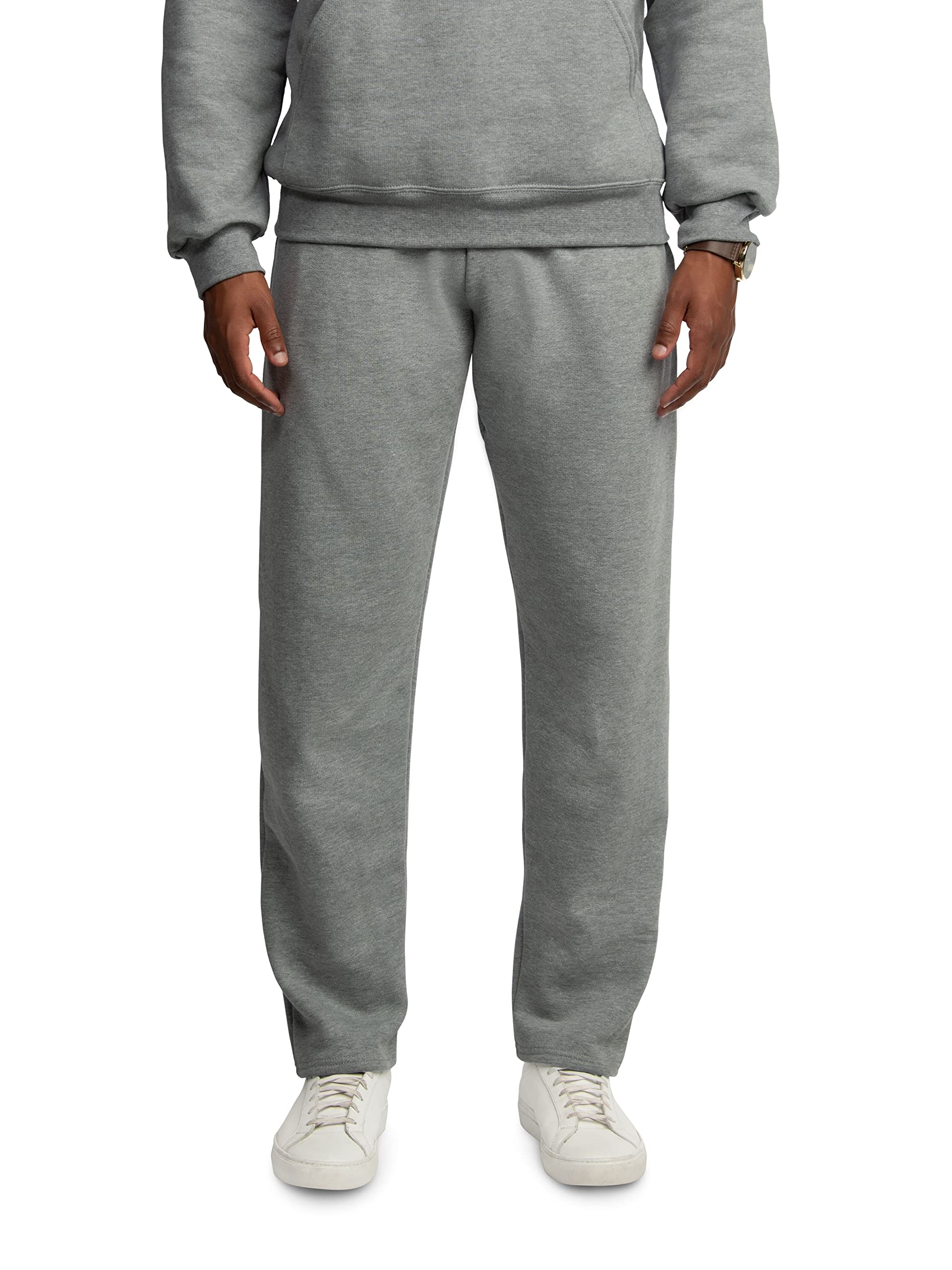 Fruit of the Loom Men's Eversoft Fleece Open Bottom Sweatpants with Pockets, Relaxed Fit, Moisture Wicking, Breathable, Grey Heather, X-Large