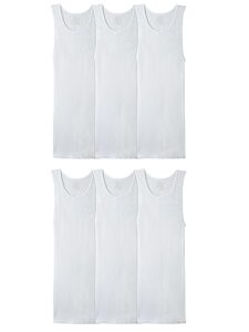 fruit of the loom men's sleeveless tank a-shirt, tag free & moisture wicking, ribbed stretch fabric, 6 pack-white, large