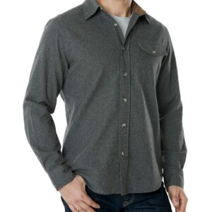 CQR Men's All Cotton Flannel Shirt, Long Sleeve Casual Button Up Plaid Shirt, Brushed Soft Outdoor Shirts, Solid Grey, X-Large