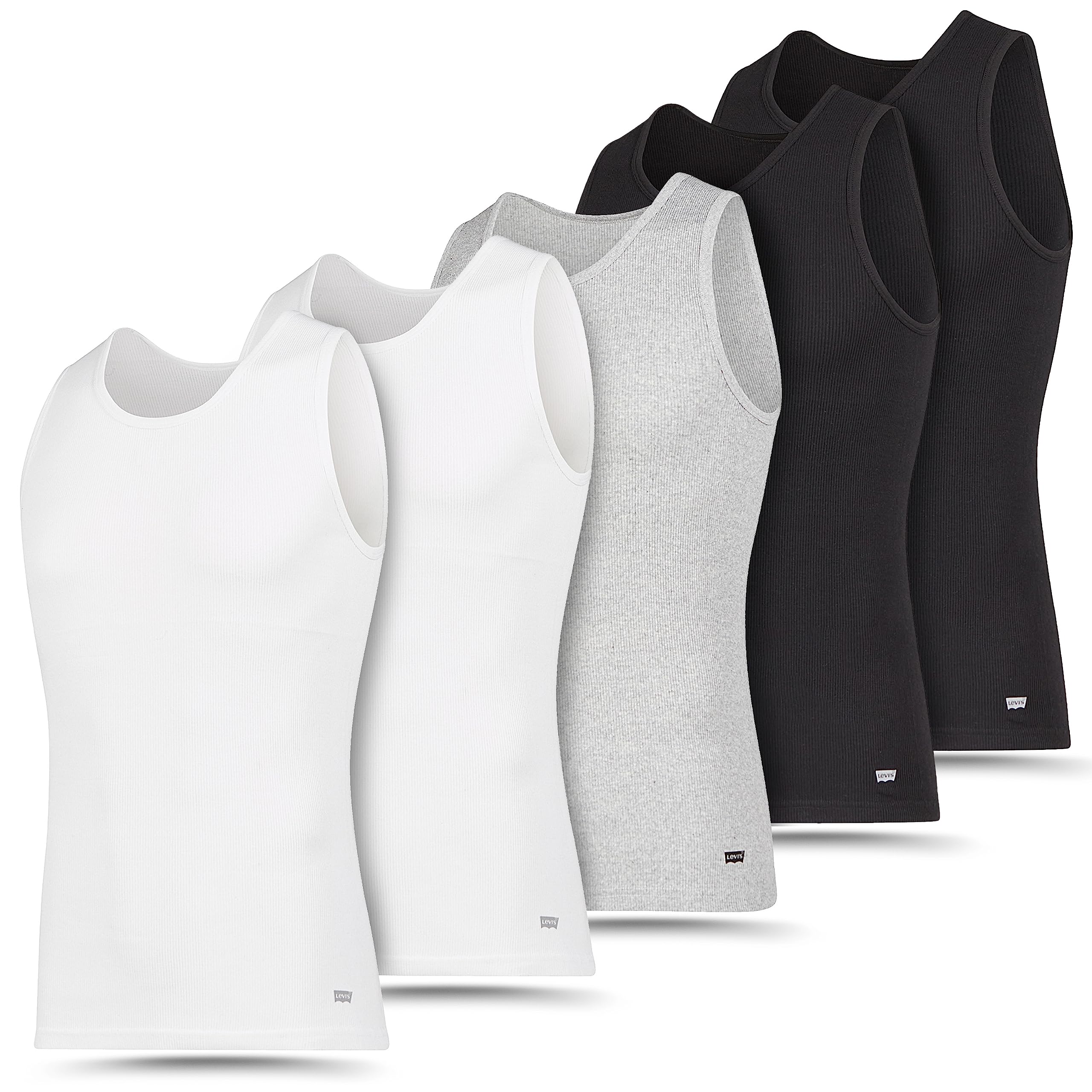 Levi's Tank Tops for Men, Ribbed Cotton Mens Undershirts 2 White/Grey/2 Black