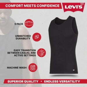 Levi's Tank Tops for Men, Ribbed Cotton Mens Undershirts 2 White/Grey/2 Black