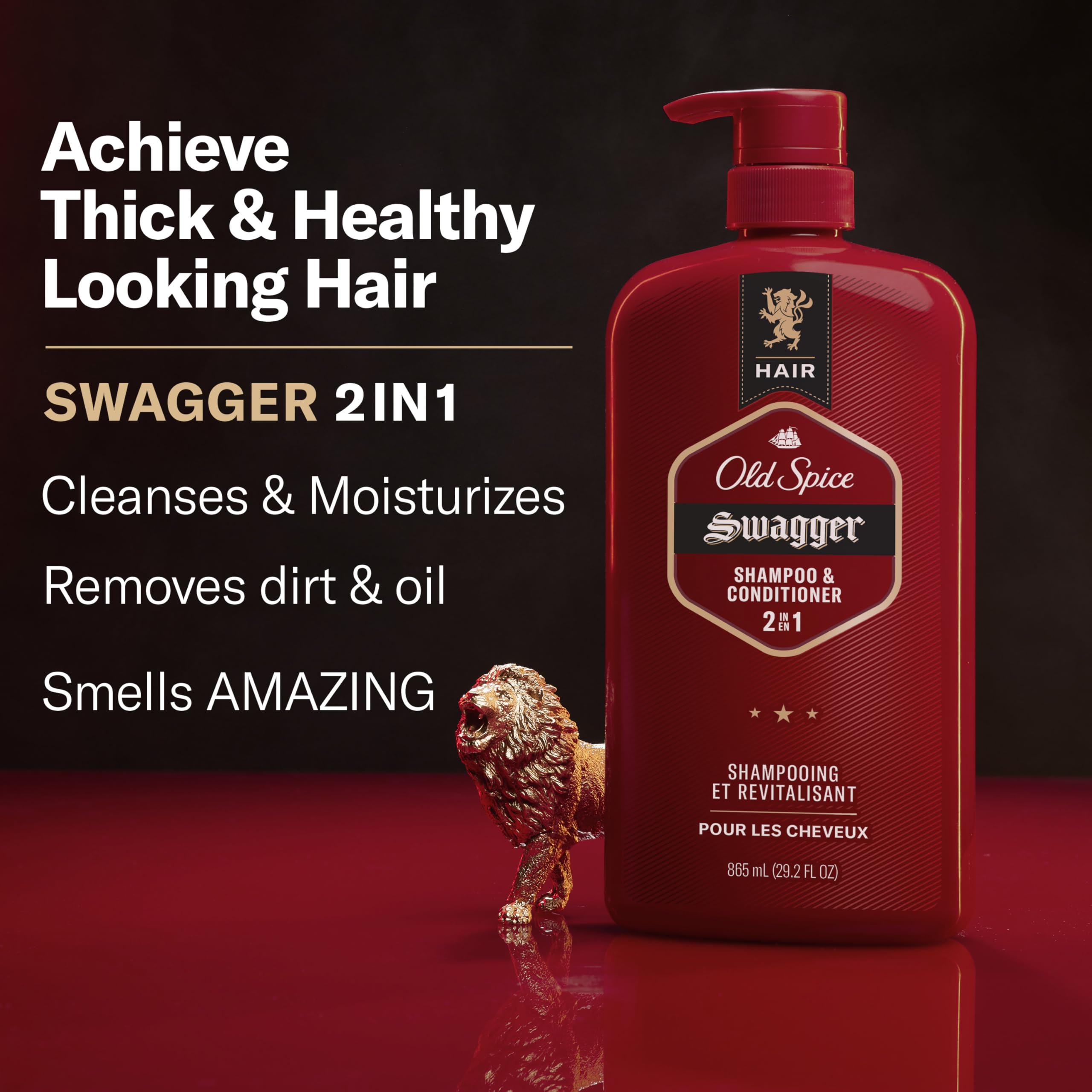 Old Spice Swagger 2-in-1 Shampoo and Conditioner Set for Men, Cedarwood Lime Scent, Get Up To 80% Fuller-Looking Hair, Barbershop Quality, 29.2 Fl Oz Each, 2 Pack