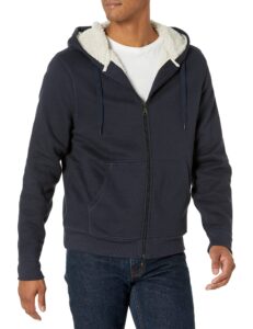 amazon essentials men's sherpa-lined full-zip fleece hoodie, navy, small