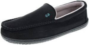 izod men's classic two-tone moccasin slipper, winter warm slippers with memory foam, size 11-12, solid black