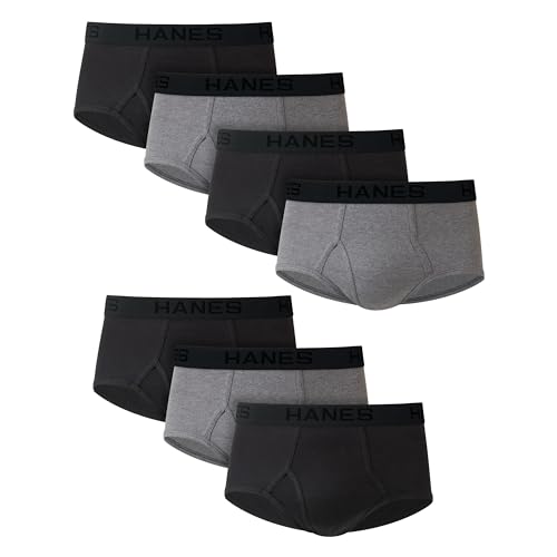 Hanes Mens Tagless Briefs, Soft Moisture Wicking Underwear, 7-pack Briefs-underwear, Gray/Black - 7 Pack, Large US