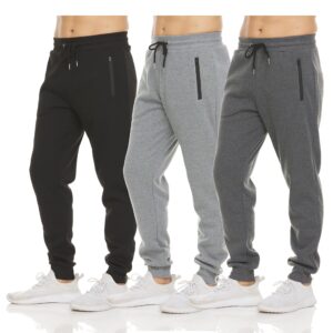 pure champ mens 3 pack fleece active athletic workout jogger sweatpants for men with zipper pocket and drawstring size s-3xl(x-large, set 1)