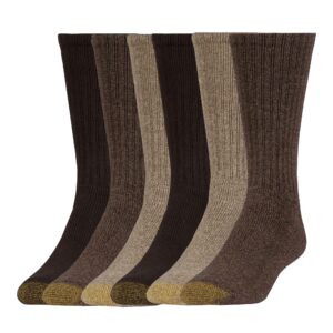 goldtoe men's harrington crew socks, multipairs, taupe marl/khaki (6-pairs), x-large