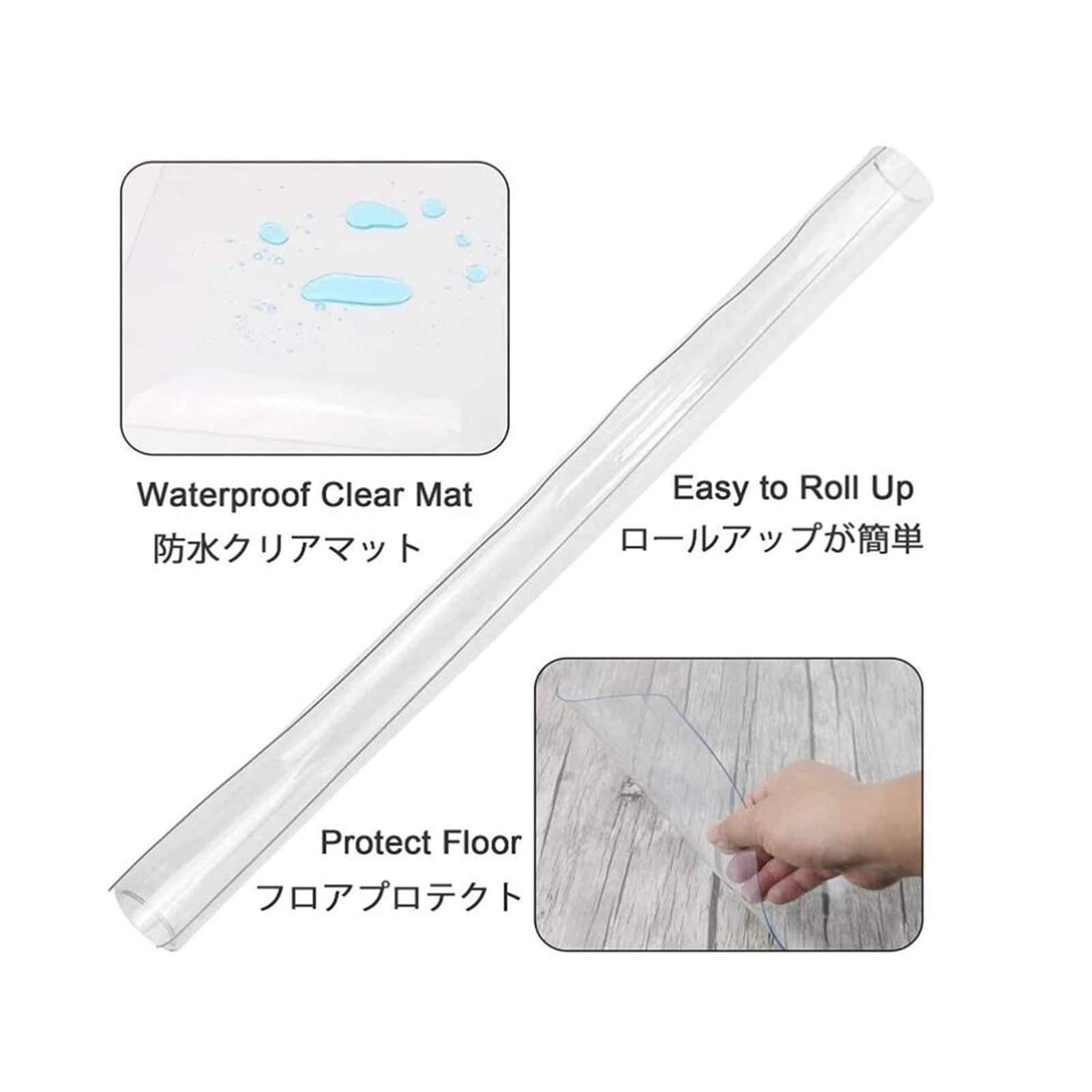 Clear PVC Desk Chair Mat Office Chair Mat for Hard Wood Floors Clear Rectangle PVC Floor Mat Protector with Lip,Vinyl Plastic Floor Mat,Can Be Cut,1mm Thick,75/95/115/135/155cm Wide,Non-Skid, Waterpro