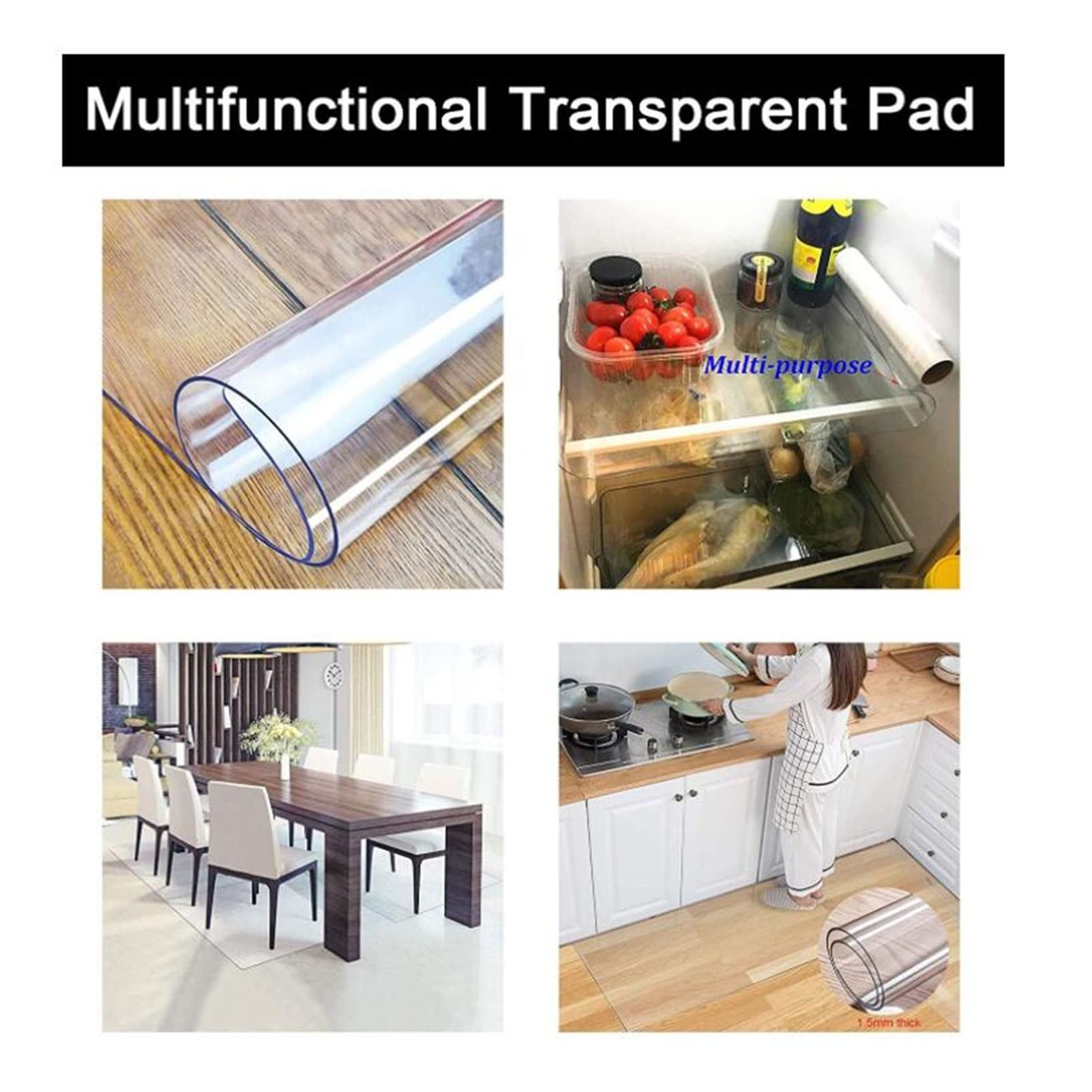 Clear PVC Desk Chair Mat Office Chair Mat for Hard Wood Floors Clear Rectangle PVC Floor Mat Protector with Lip,Vinyl Plastic Floor Mat,Can Be Cut,1mm Thick,75/95/115/135/155cm Wide,Non-Skid, Waterpro