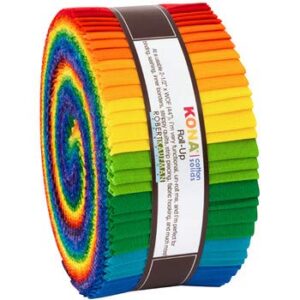 roll-ups kona cotton solids bright rainbow 2.5" fabric strips robert kaufman jelly roll fabric bundle quilter's cotton solids precuts (m525.26)